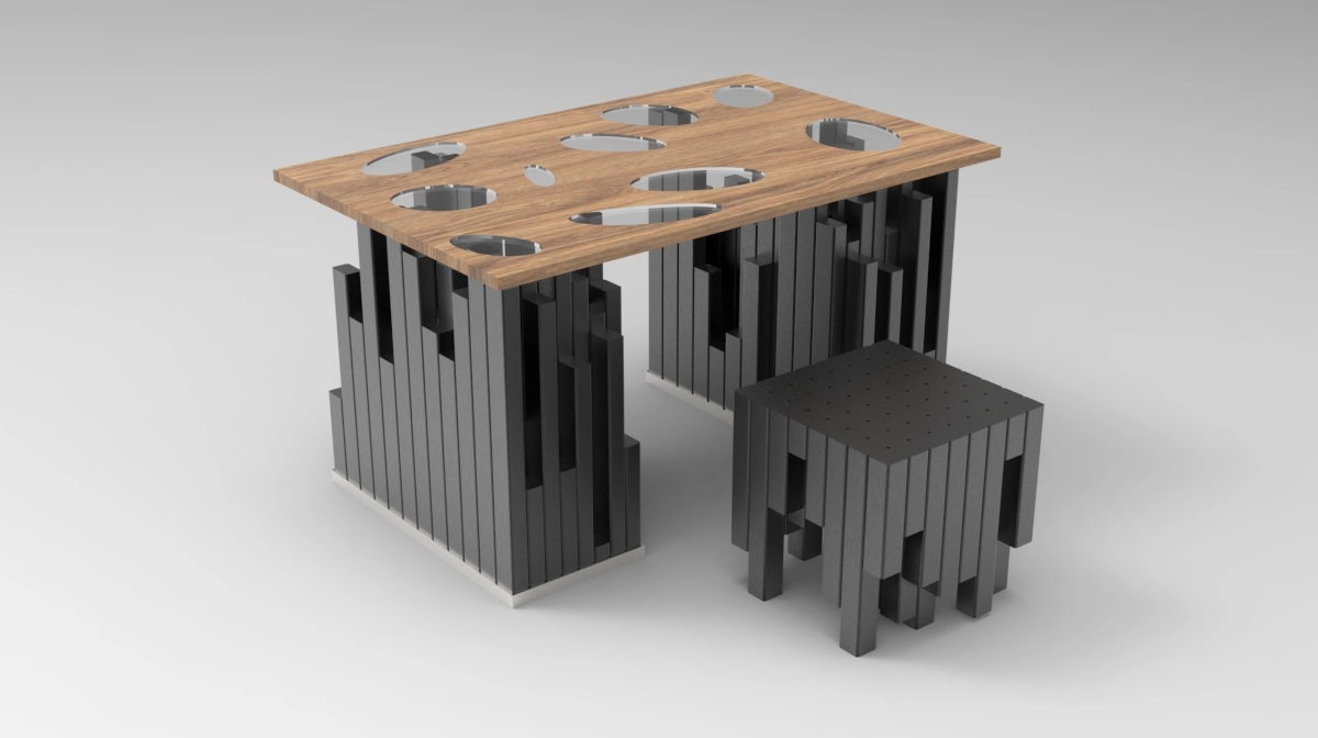 Disintegrating Table And Chair 3d Parametric Model Customize And Download The 3d Model