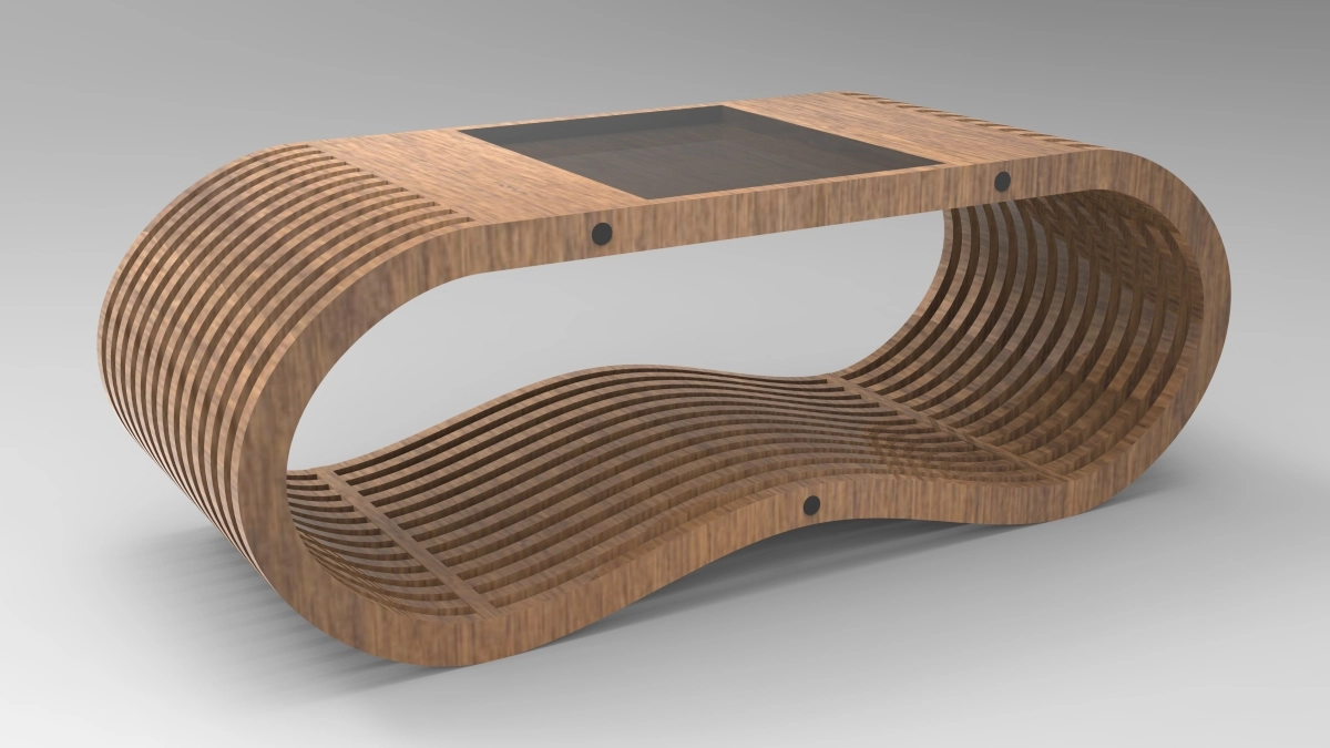 Wave Structured Wooden Table 2D/3D Parametric Model - Customize and download the 3D model